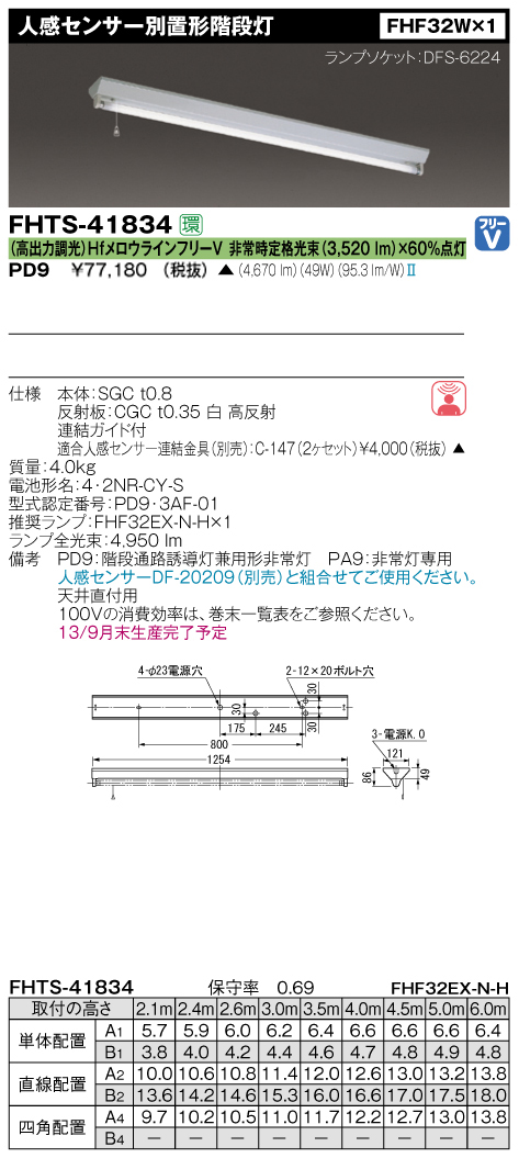 商品詳細：FHTS-41834-PD9 | 商品情報検索（商品データベース） | 東芝ライテック(株)